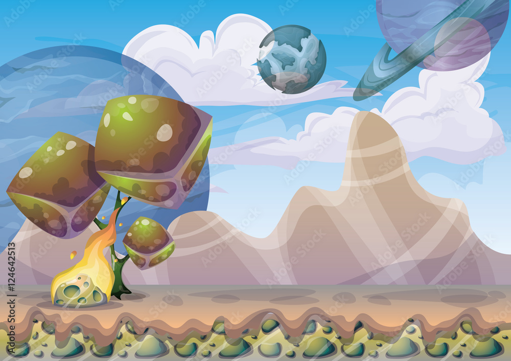 cartoon vector landscape with meteor background with separated layers ...