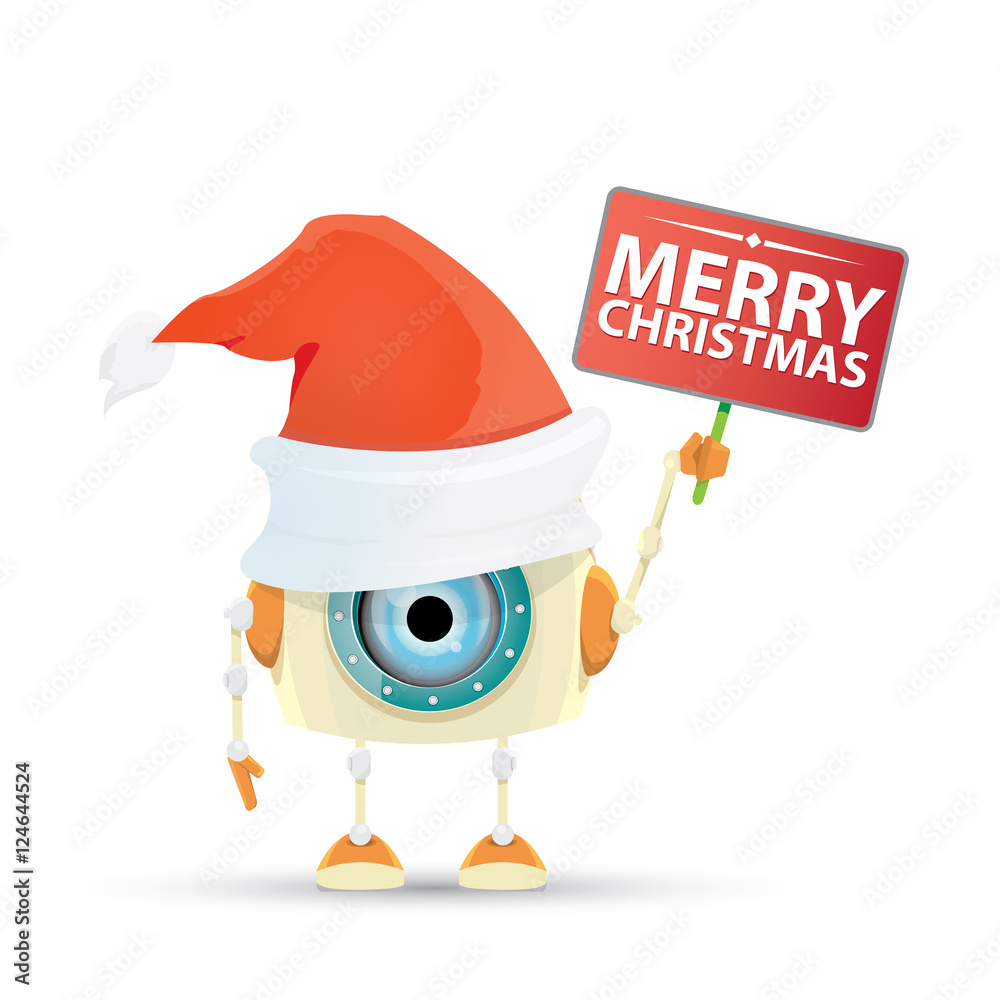 Cartoon Cute Robot elf with santa red hat. Stock Vector | Adobe Stock