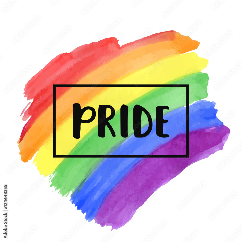 Gay Pride lettering on a watercolor rainbow spectrum flag Stock Vector ...