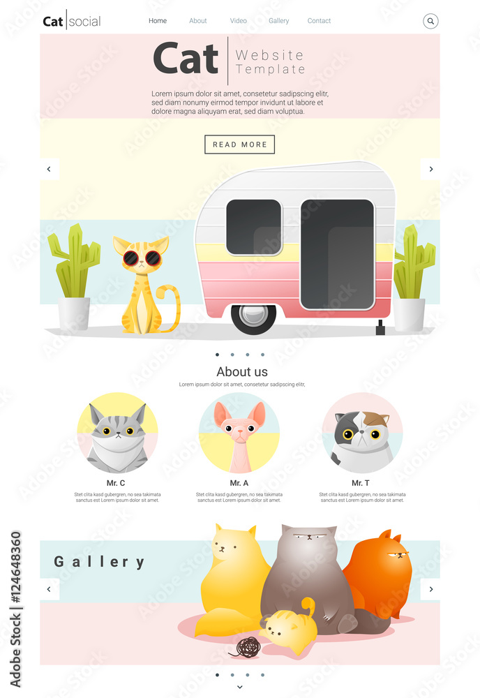 Animal website template banner and infographic with Cat , vector ...