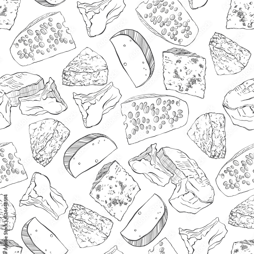 Cheese collection. Vector seamless pattern on a white background ...