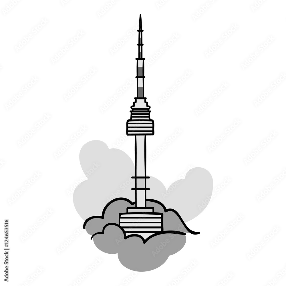 Seoul tower icon in monochrome style isolated on white background ...