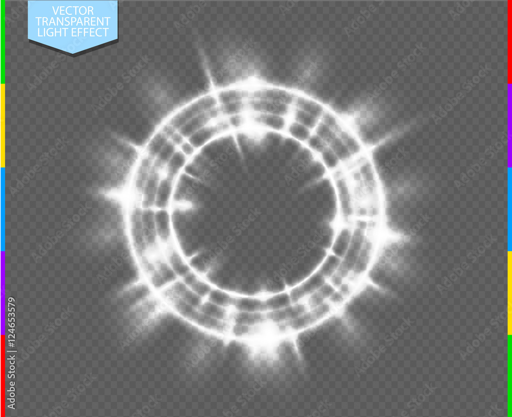 Vector round shiny frame with flare special effect. Luxury white light ...