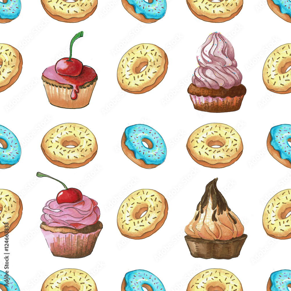 Seamless pattern. Sweets different colors and shapes on a white ...
