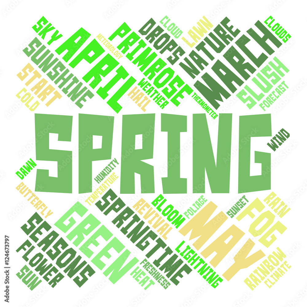 Spring word cloud in shape of square on white background. Seasons ...