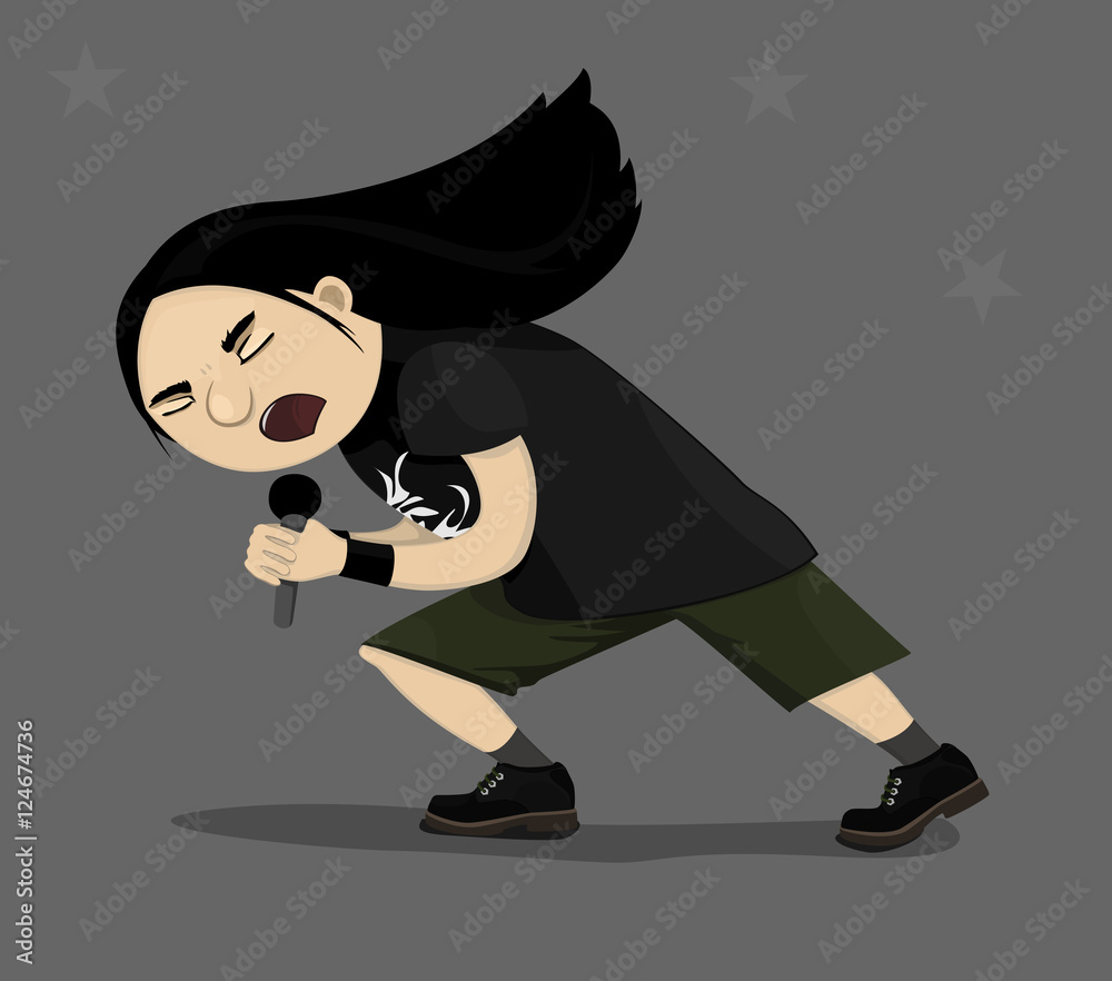 Vector illustration of funny singing rock star. Heavy metal, band ...