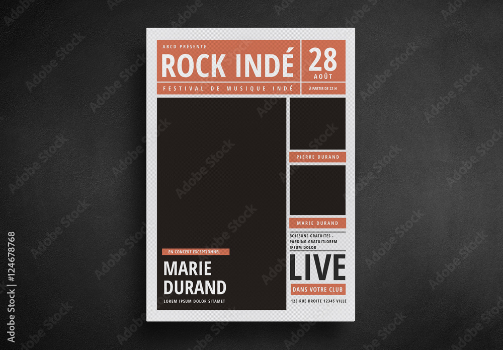 Flyer de style journal pour concert de rock indé Stock Template | Adobe ...