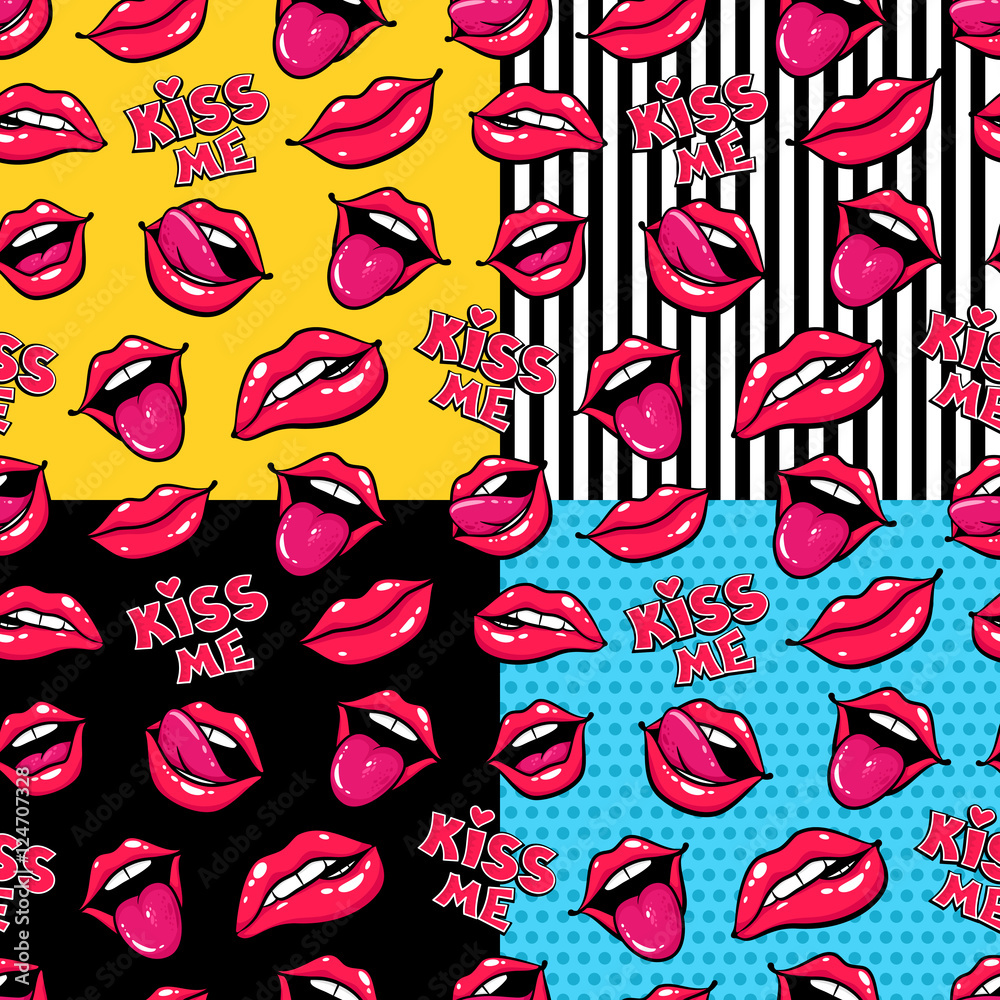 Female lips. Mouth with a kiss, smile, tongue, teeth and kiss me ...