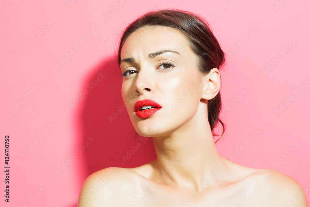 pretty girl on pink background Stock Photo | Adobe Stock