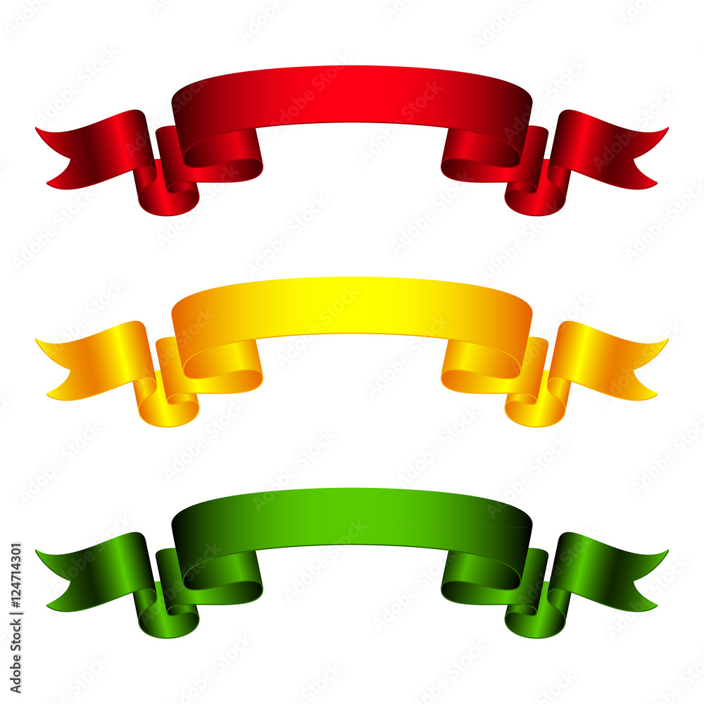 Red, Yellow and Green Ribbons Isolated on White Background, Banners ...