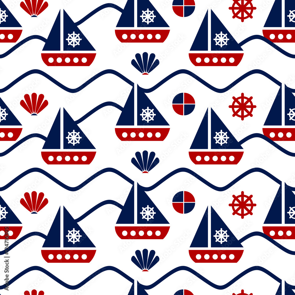 Seamless patterns with a maritime theme. Sea symbols, signs. Marine ...