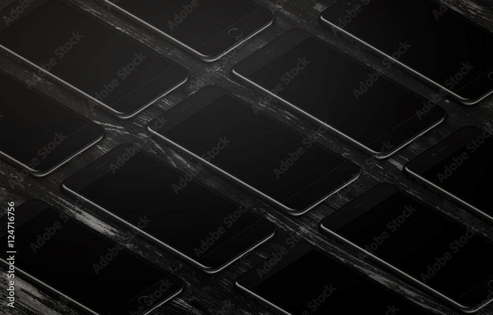 Modern black mobile phones on production line. Mass production of ...