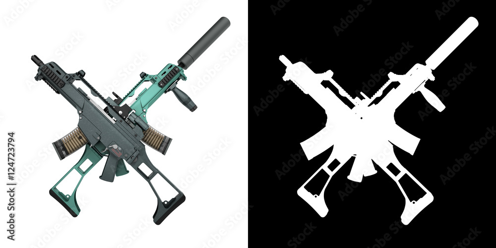 the concept of armed conflict confrontation. guns crossed 3d ren Stock ...