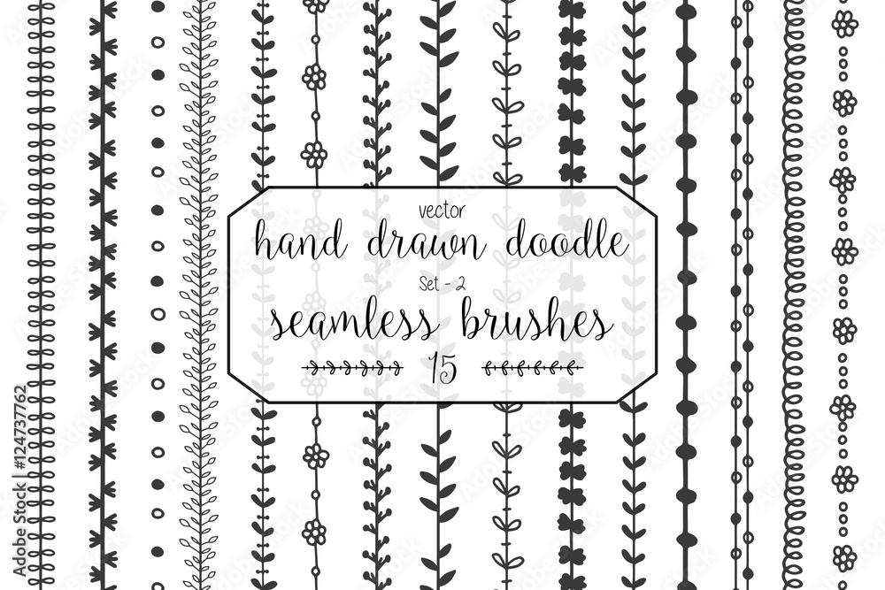 Set of hand drawn doodle seamless decorative brushes for dividers ...