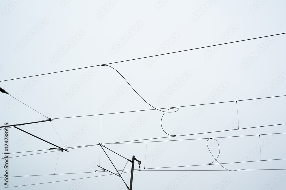 Silhouette of railroad overhead line. Cloudy sky Stock Photo | Adobe Stock