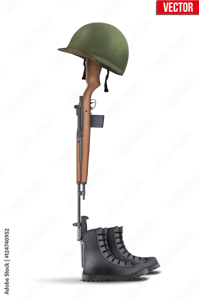 Memorial Battlefield Cross. The symbol of a fallen US soldier. Modern ...