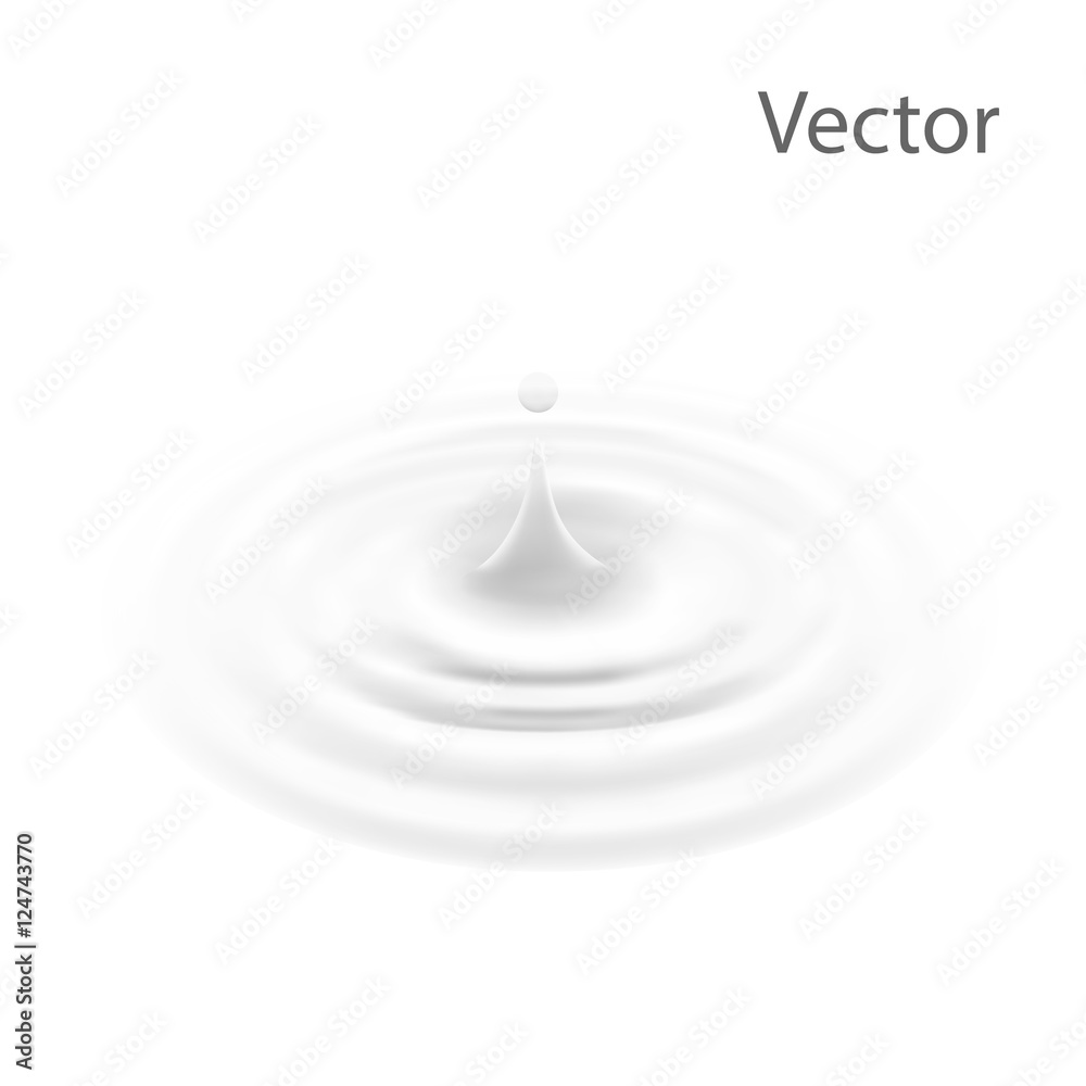 milk or white liquid drop, ripple surface. Cream circle with falling ...