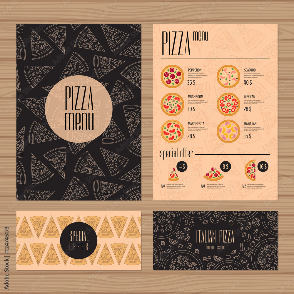 Pizza menu design. A4 size and flyer layout template. Restaurant ...