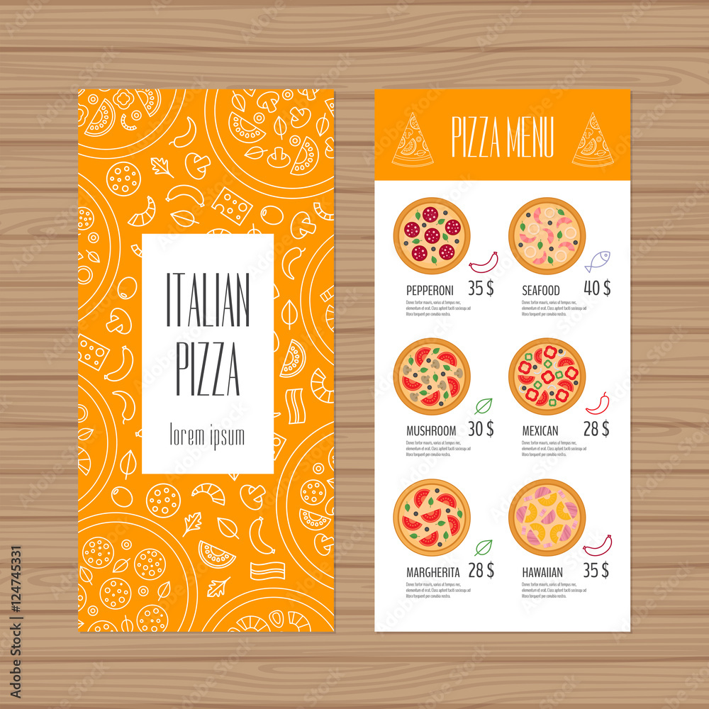 Pizza menu design. Leaflet and flyer layout template. Restaurant ...