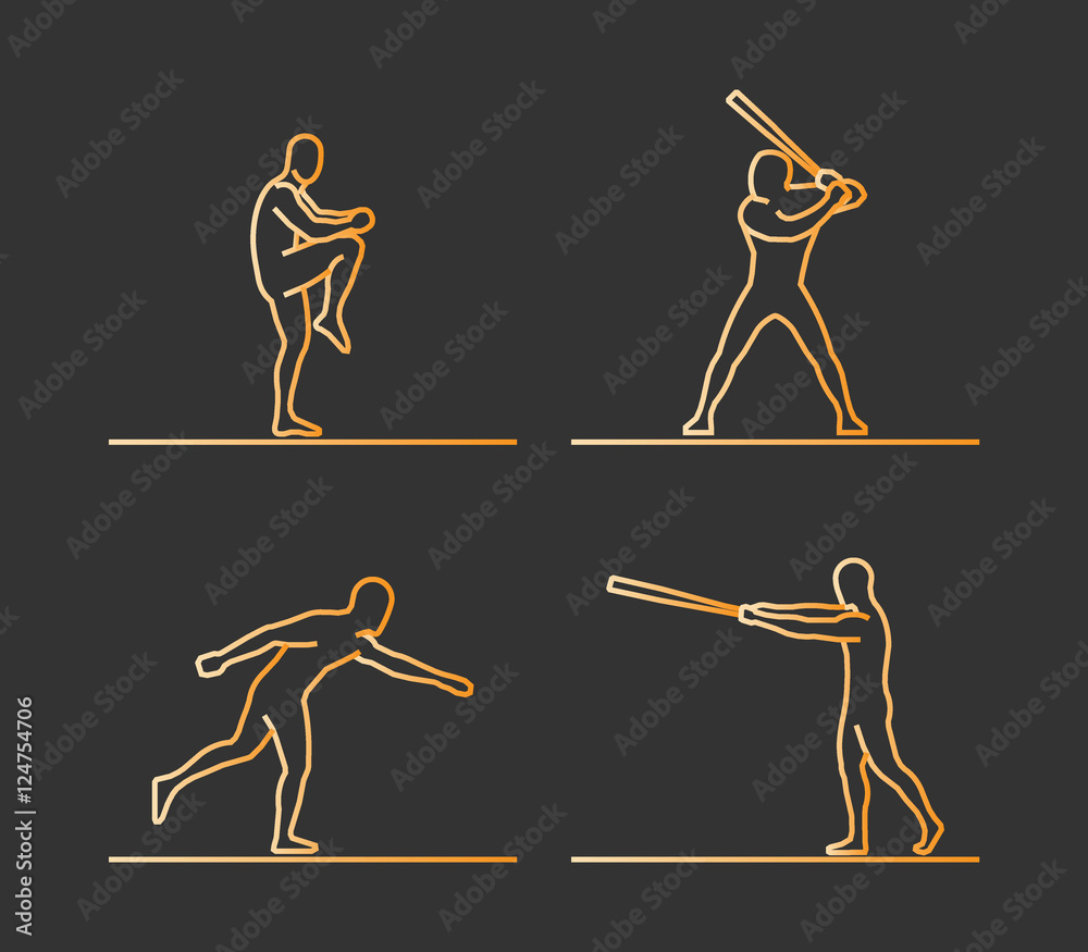 Gold silhouettes of baseball. Stock Vector | Adobe Stock