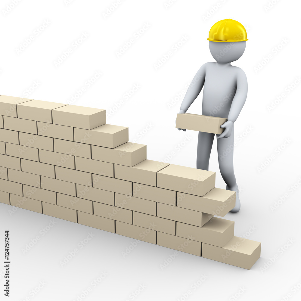 3d man building brick wall Stock Illustration | Adobe Stock