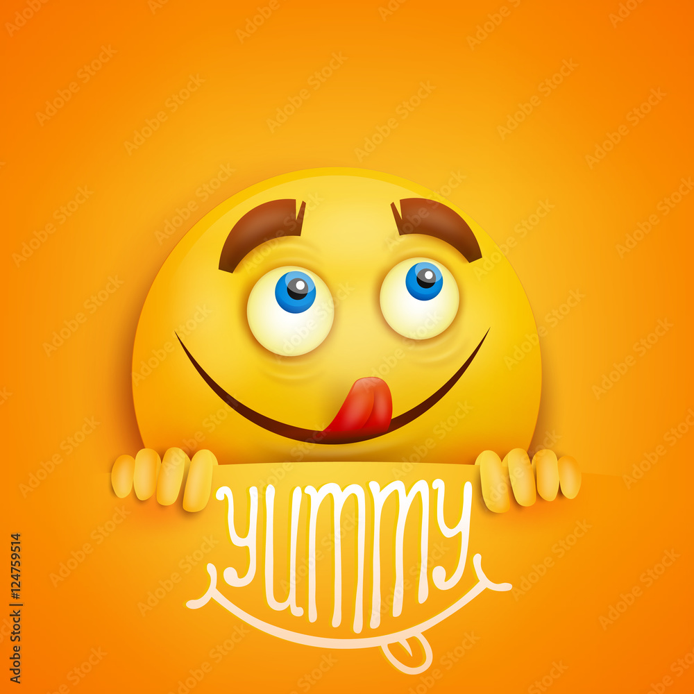 Happy smiley yellow round face. Yummy title Stock Vector | Adobe Stock