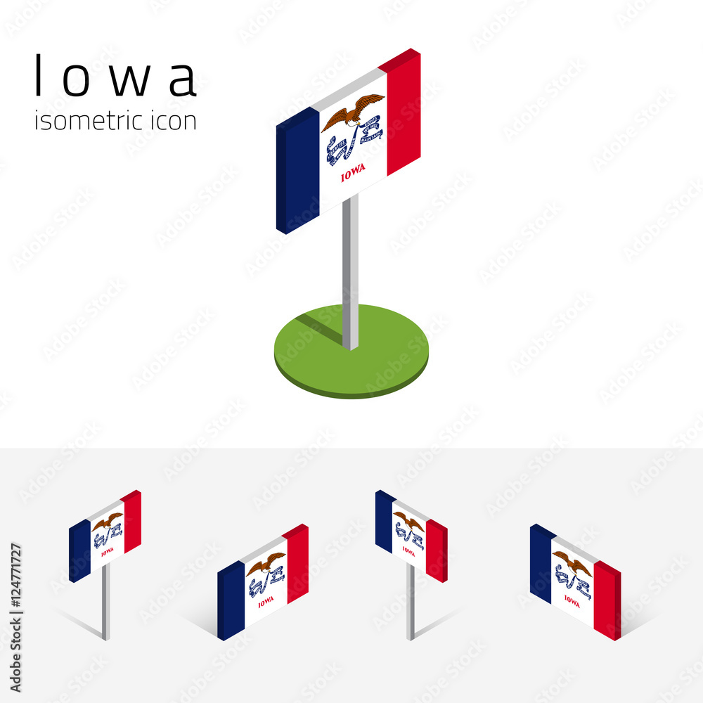 Flag of Iowa (State of Iowa, USA), vector set of isometric flat icons ...