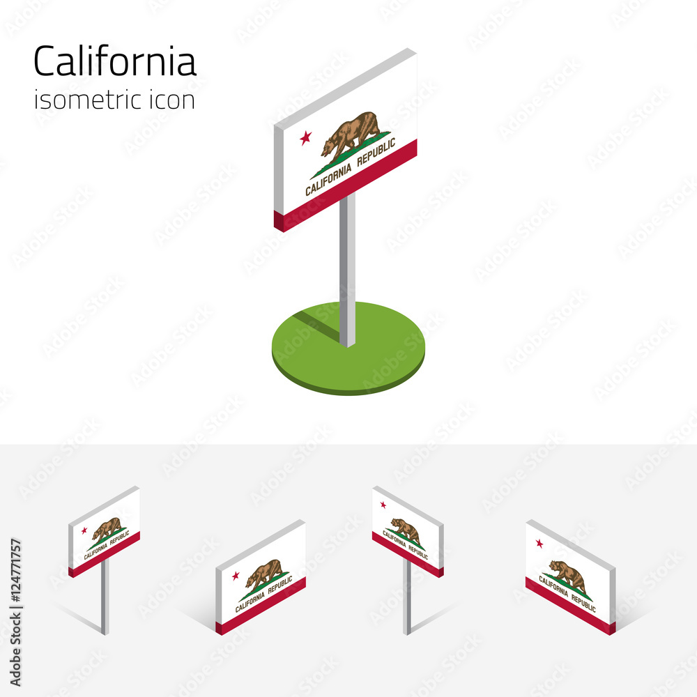 Flag of California (State of California, USA), vector set of isometric ...