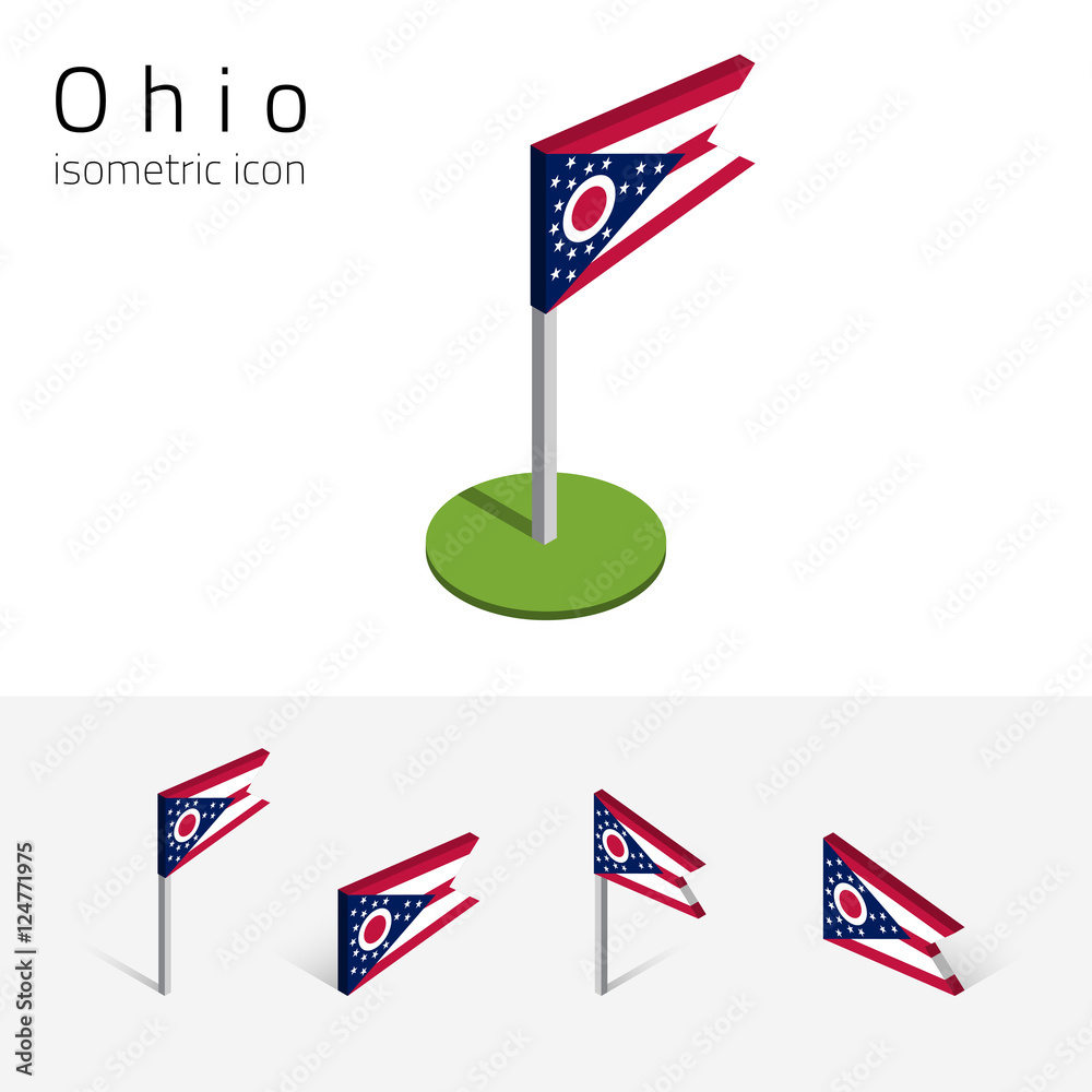 Flag of Ohio (State of Ohio, USA), vector set of isometric flat icons ...