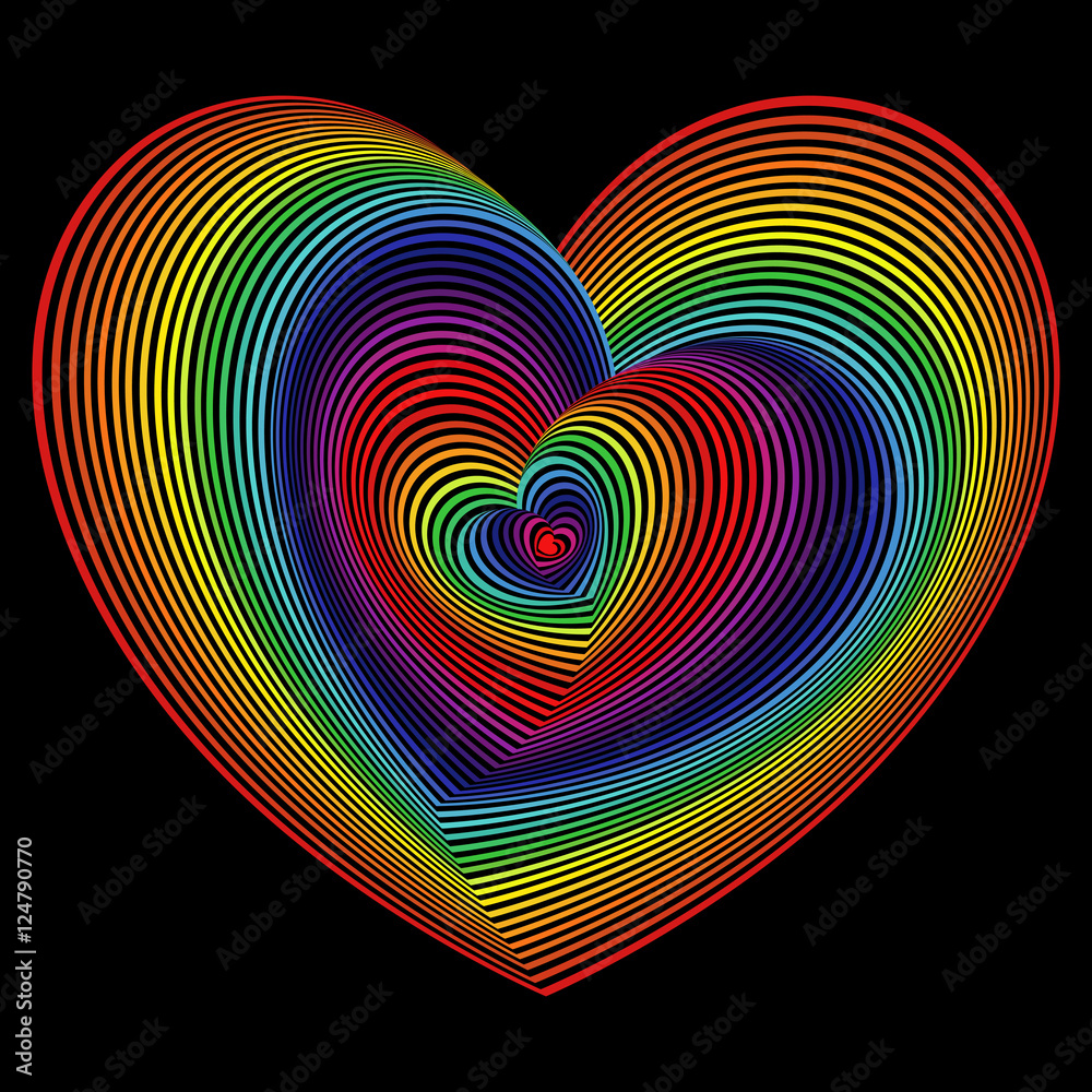 Twisted spectrum of heart shapes over black Stock Vector | Adobe Stock