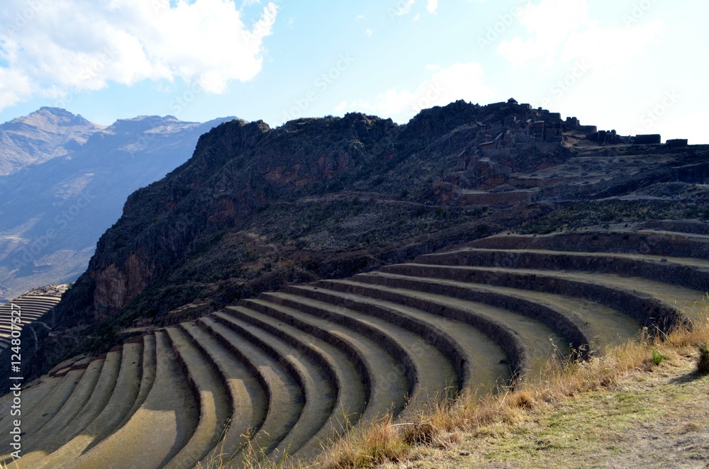 Peru,Cusco,Ollantaytambo. Beautiful landscape of terraces in the Incas ...