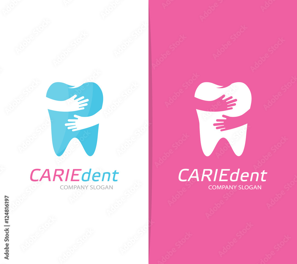 Vector tooth and hands logo combination. Dental clinic and embrace ...