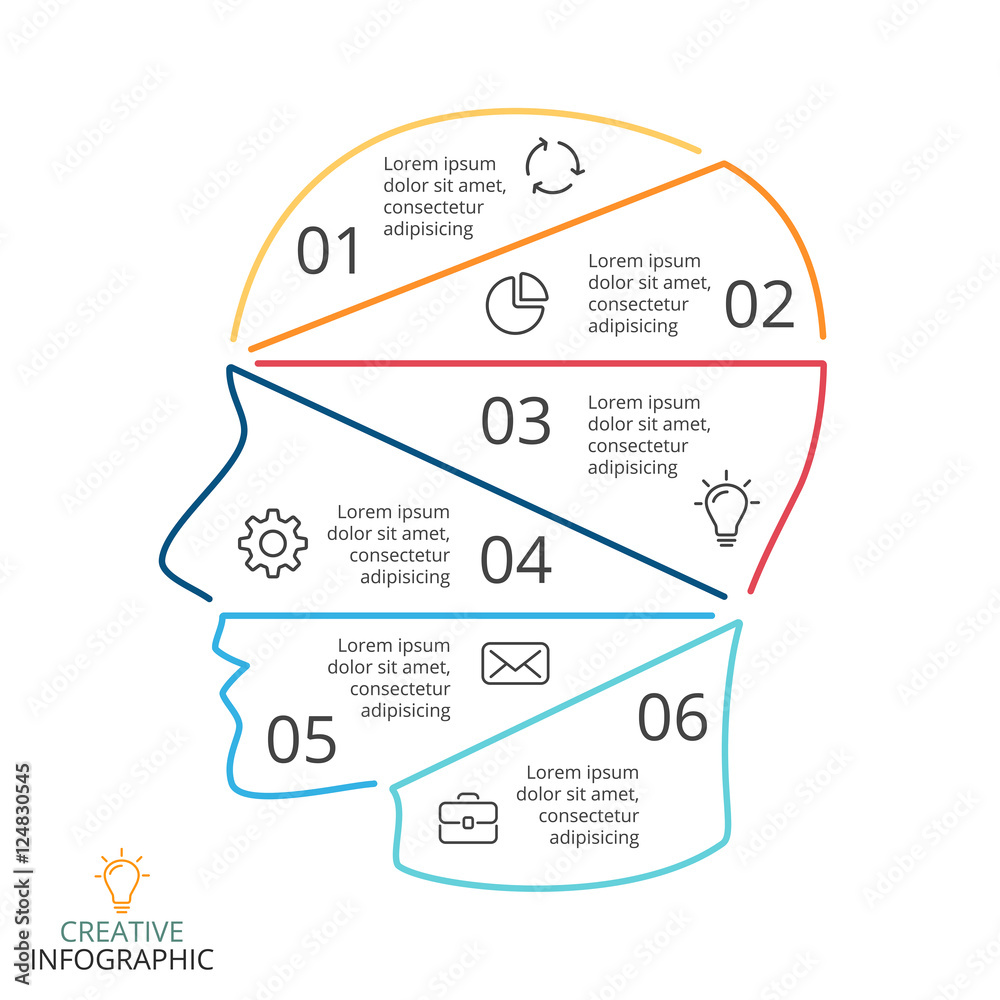 Vector brain linear infographic. Human head diagram, artificial ...