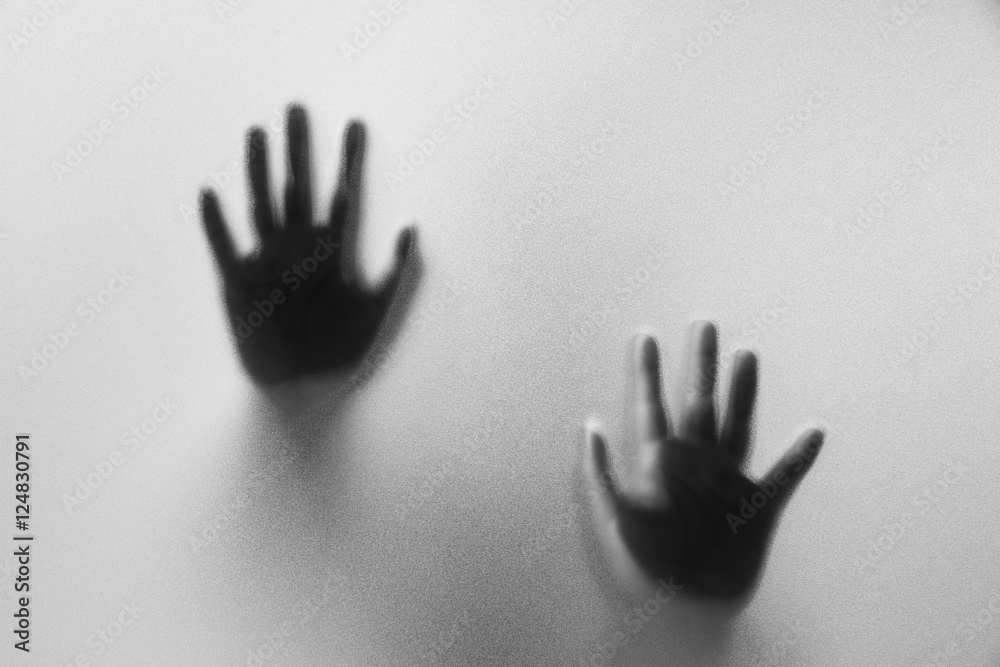 Shadow hands of the Man behind frosted glass.Blurry hand abstrac Stock ...