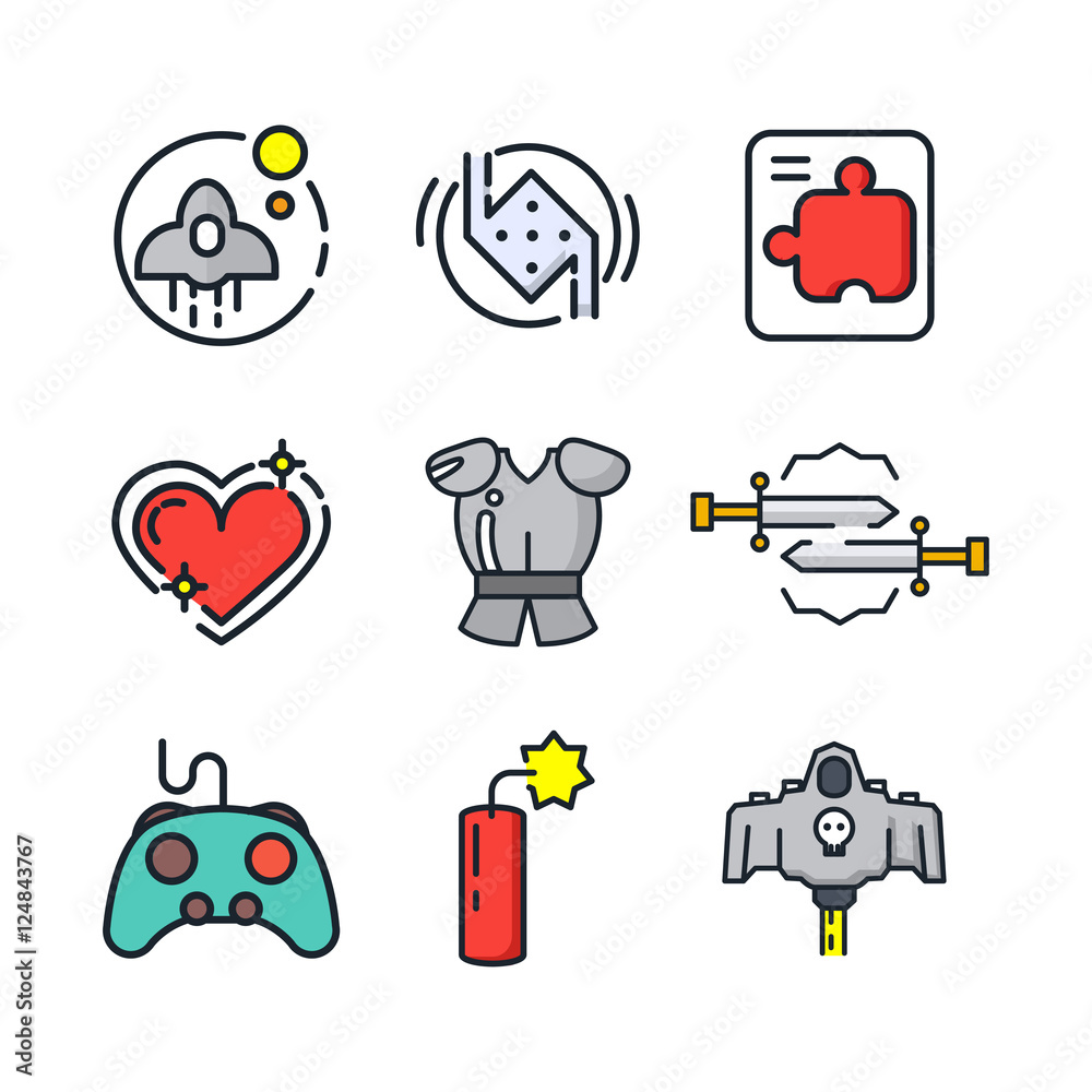 game icon set color Stock Vector | Adobe Stock