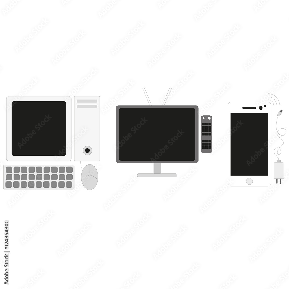 TV computer and smartphone icons isolated on white background Stock ...