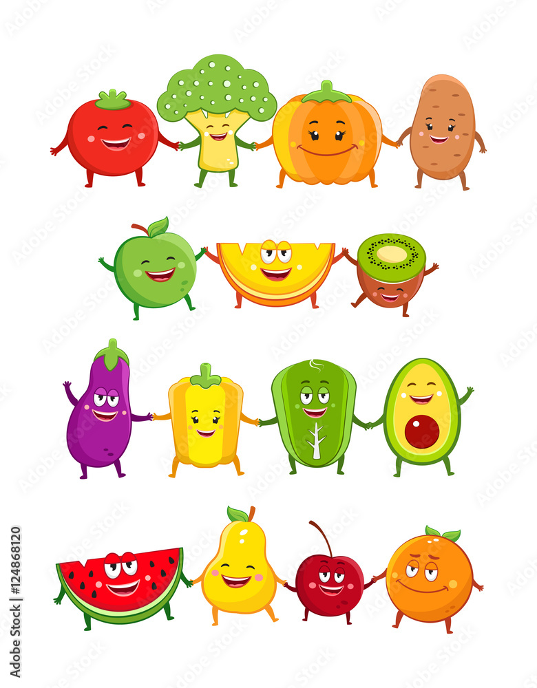 Funny fruits and vegetables characters cartoon illustration Stock ...