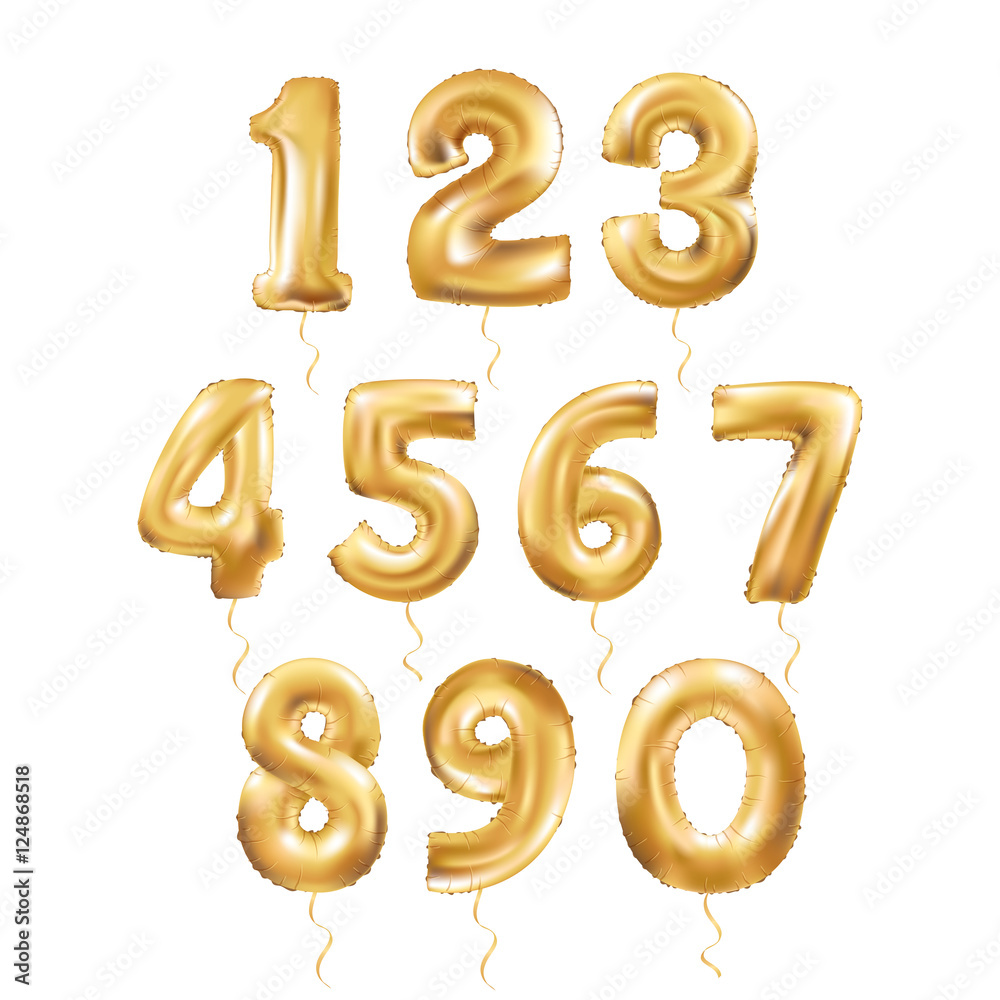 Metallic Gold Letter Balloons 123 Stock Vector | Adobe Stock