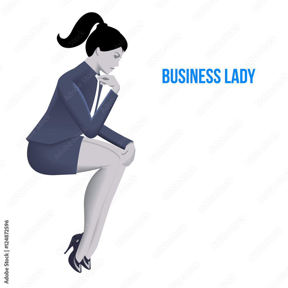 Business lady sitting thinking template. Sitting pensive business lady ...