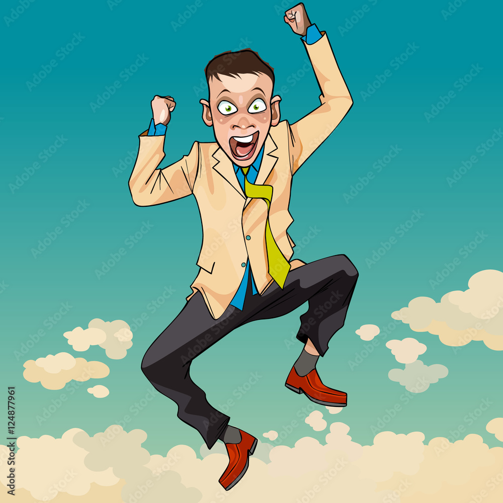 cartoon young man in a suit is happily jumping Stock Vector | Adobe Stock