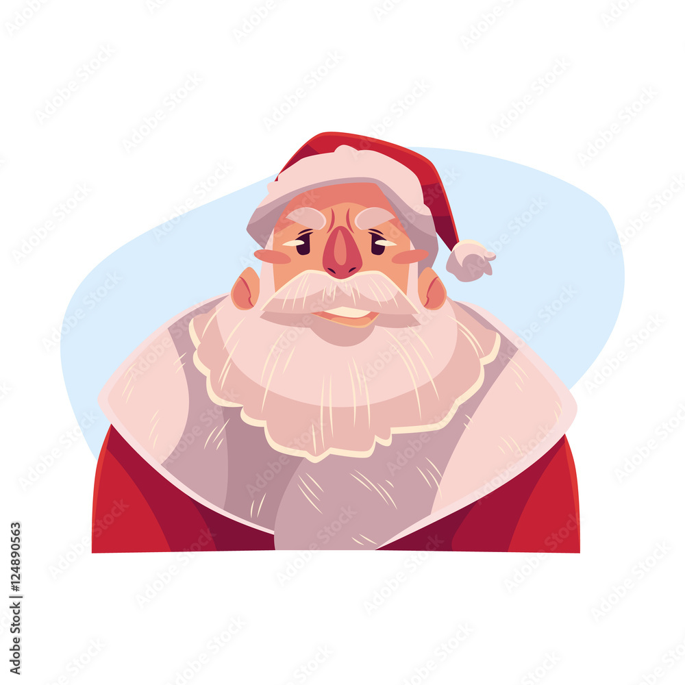 Santa Claus face, upset, confused facial expression, cartoon vector ...