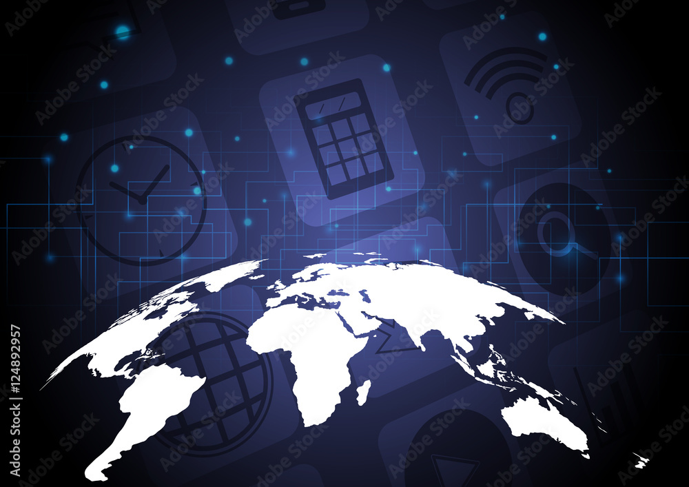 Abstract world map and application with technology background concept ...