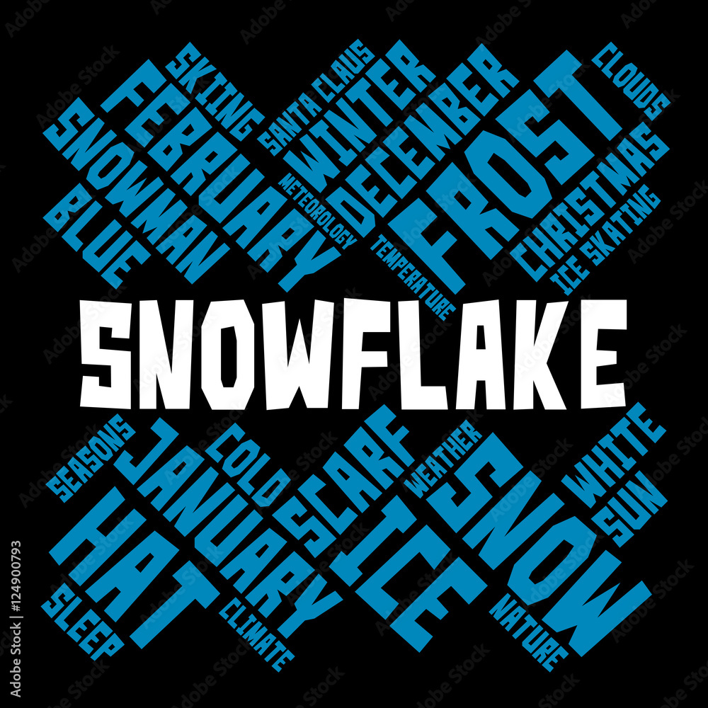 Snowflake word cloud on black background. Seasons concept. Vector ...