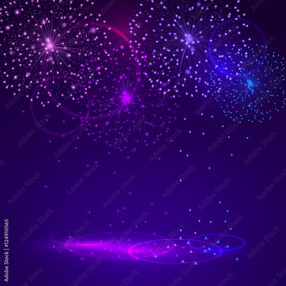 Vector background with colorful fireworks and light effect for design ...