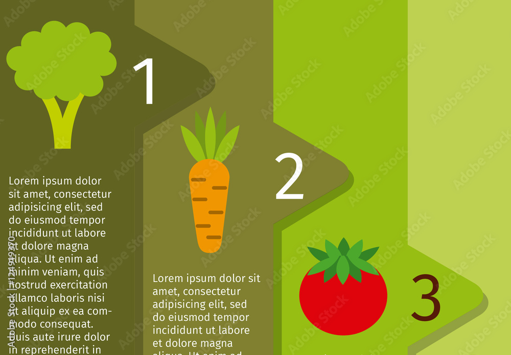 5 Overlapping Tab Nutrition Infographic with Produce Icons Stock ...