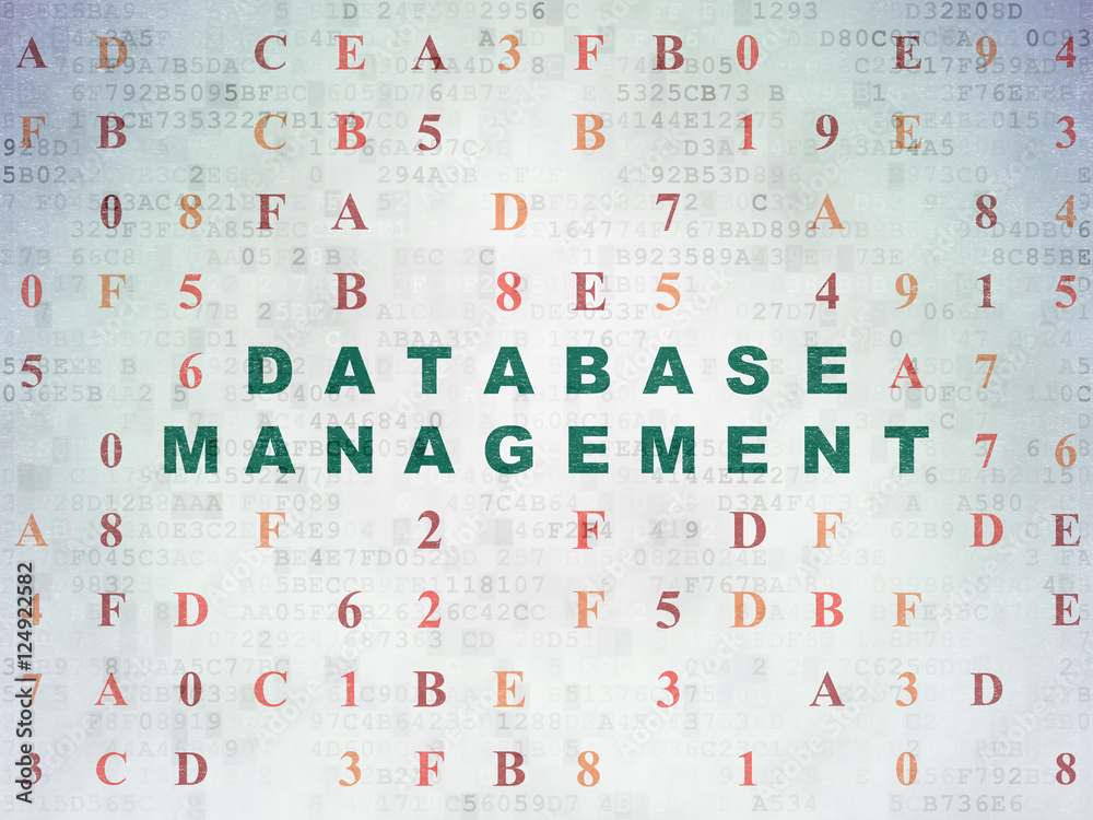 Software concept: Database Management on Digital Data Paper background ...