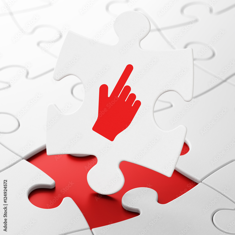 Advertising concept: Mouse Cursor on puzzle background Stock ...
