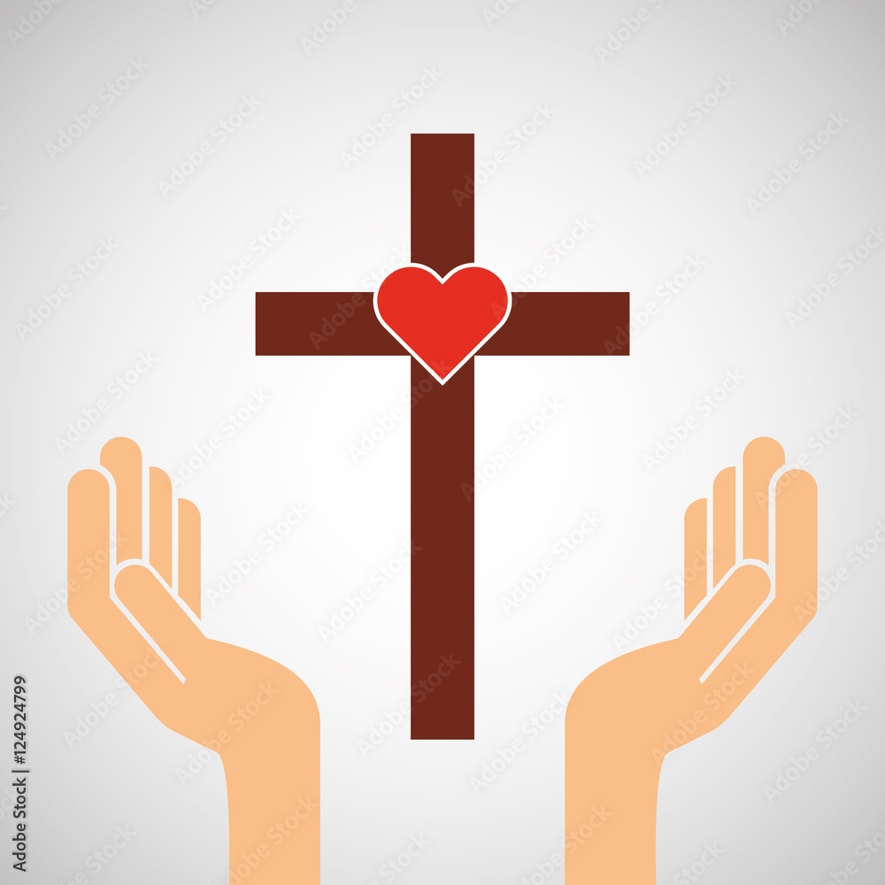 hands with cross and sacred heart icon vector illustration Stock Vector ...