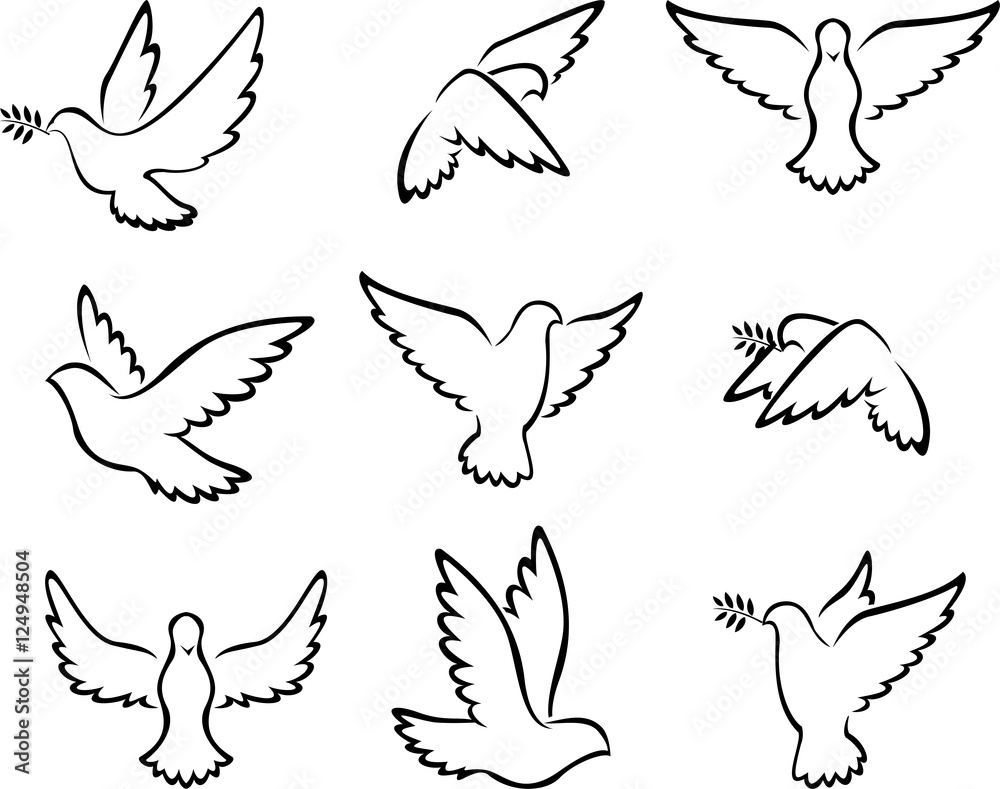 collection of Dove birds logo for peace concept and wedding design ...