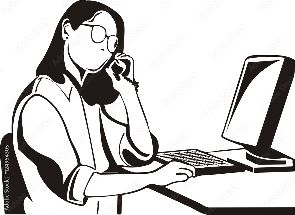 Black and white office woman Stock Vector | Adobe Stock